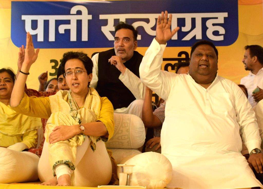 New Delhi:Delhi Minister Atishi with Gopal Rai and Imran Hussain during ...