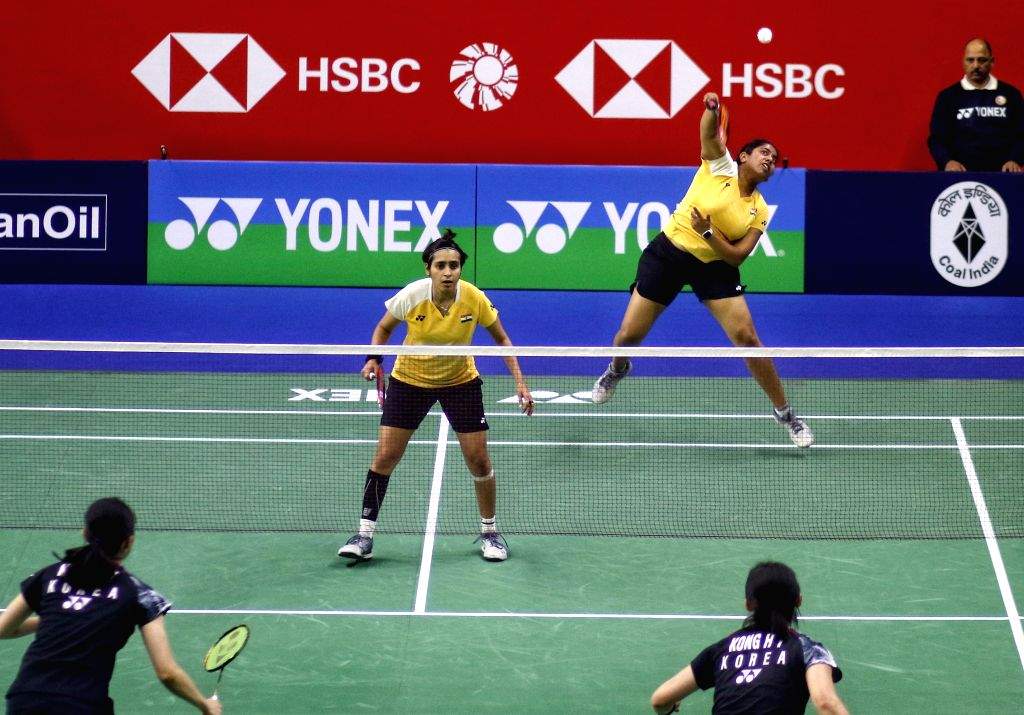 New Delhi : India's Ashwini Bhat and Shikha Gautam in action during ...