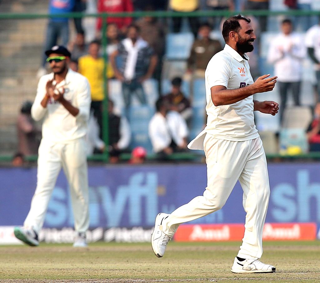 :New Delhi:India's Mohammed Shami,celebrates after taking wicket of ...