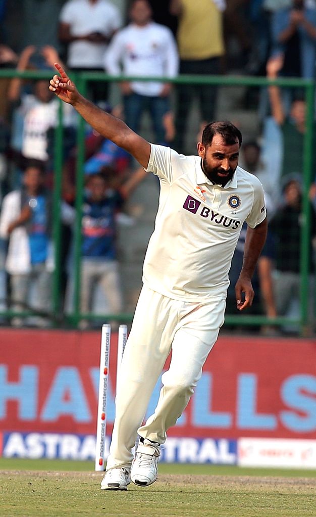 :New Delhi:India's Mohammed Shami,celebrates after taking wicket of ...