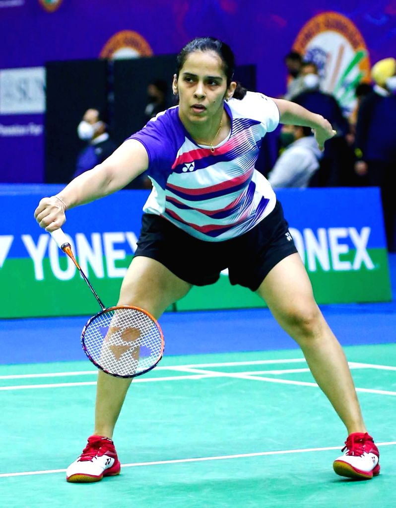 :New Delhi:Indian shuttlers Saina Nehwal in action against Czech ...