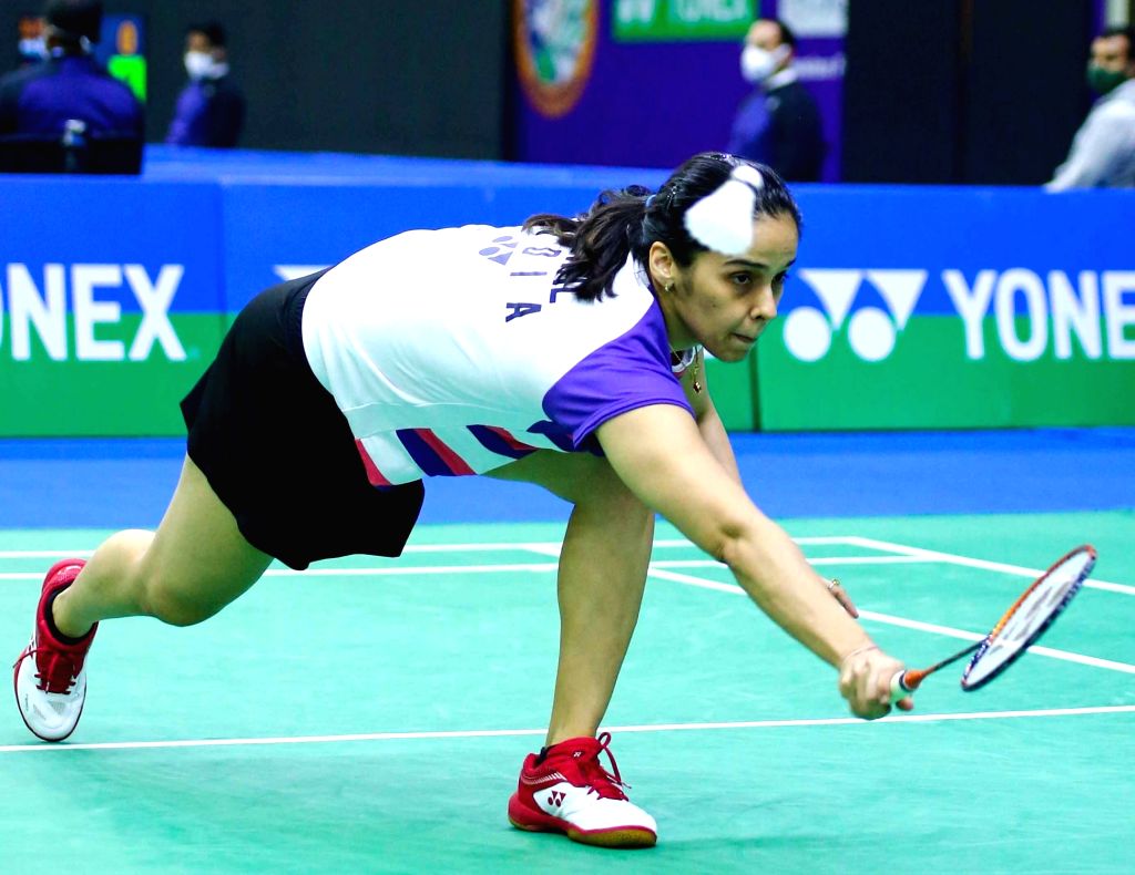 :New Delhi:Indian shuttlers Saina Nehwal in action against Czech ...