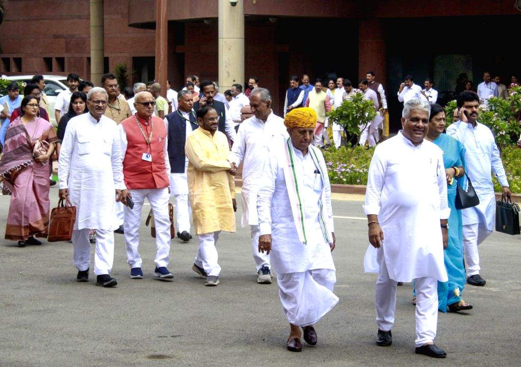 New Delhi : NDA MPs leave after attending the National Democratic ...