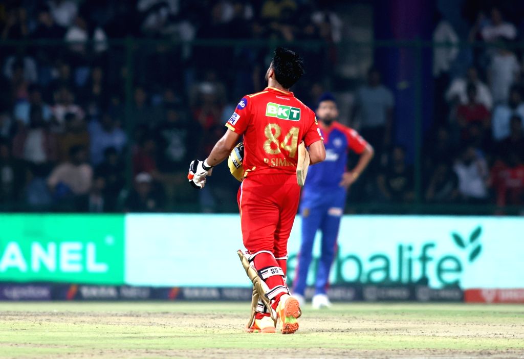 : New Delhi : PBKS' batsman Prabhsimran Singh celebrates his century ...