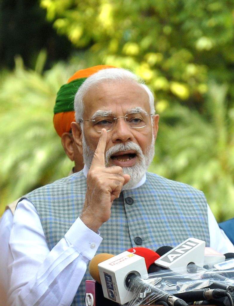 New Delhi : PM Narendra Modi addresses the media on the first day of ...