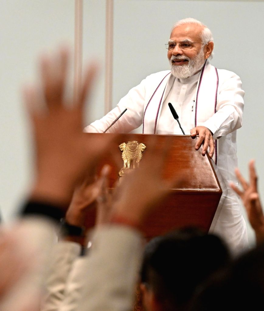 New Delhi : Prime Minister Narendra Modi interacting with the Indian ...