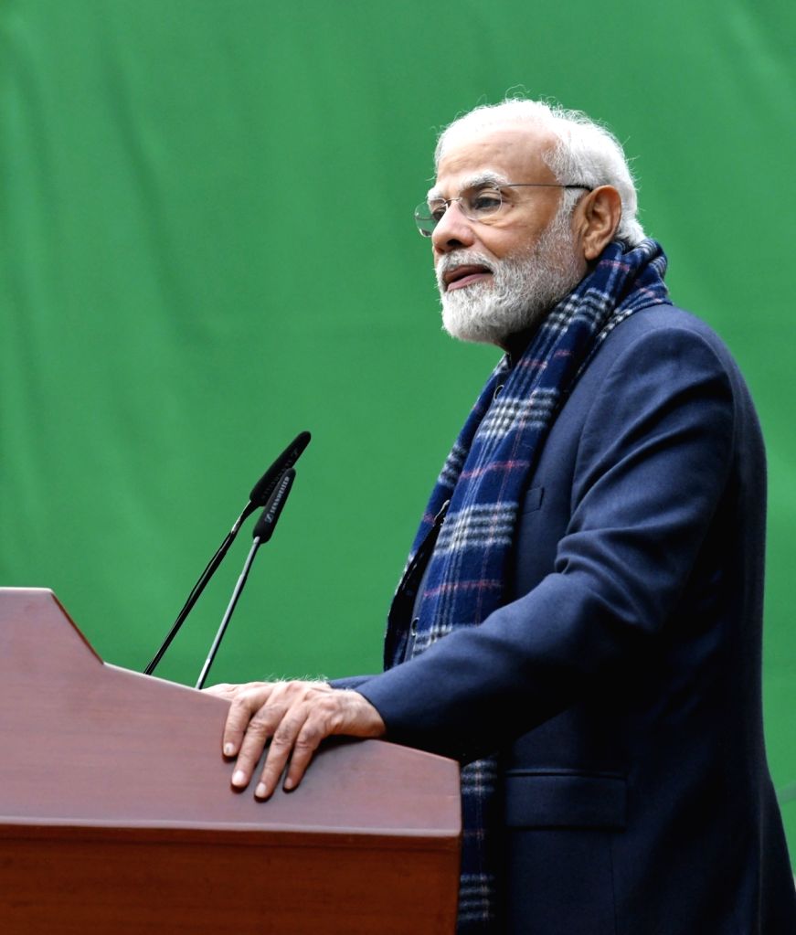 New Delhi : PM Modi addressing the tableaux artists, tribal guests, NCC ...