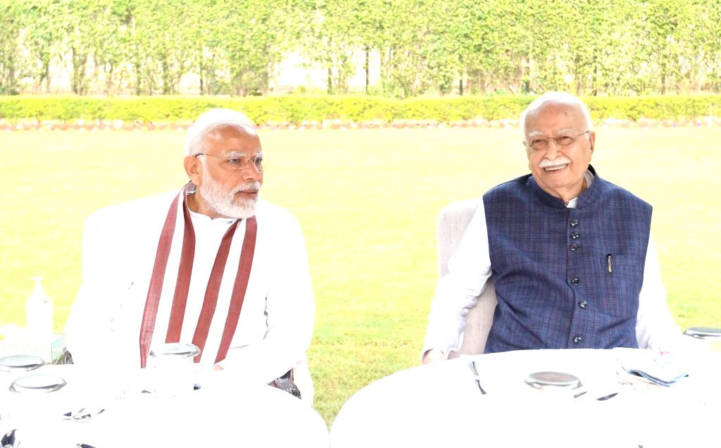 New Delhi : PM Narendra Modi with Lal Krishna Advani on his birthday