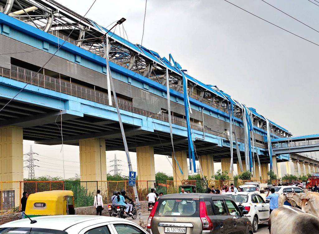 Strong Winds Damage Shed at Ashok Nagar Rapid Rail Metro Station