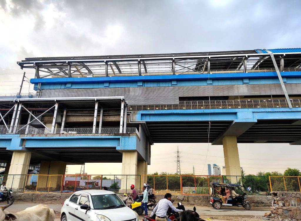 Strong Winds Damage Shed at Ashok Nagar Rapid Rail Metro Station