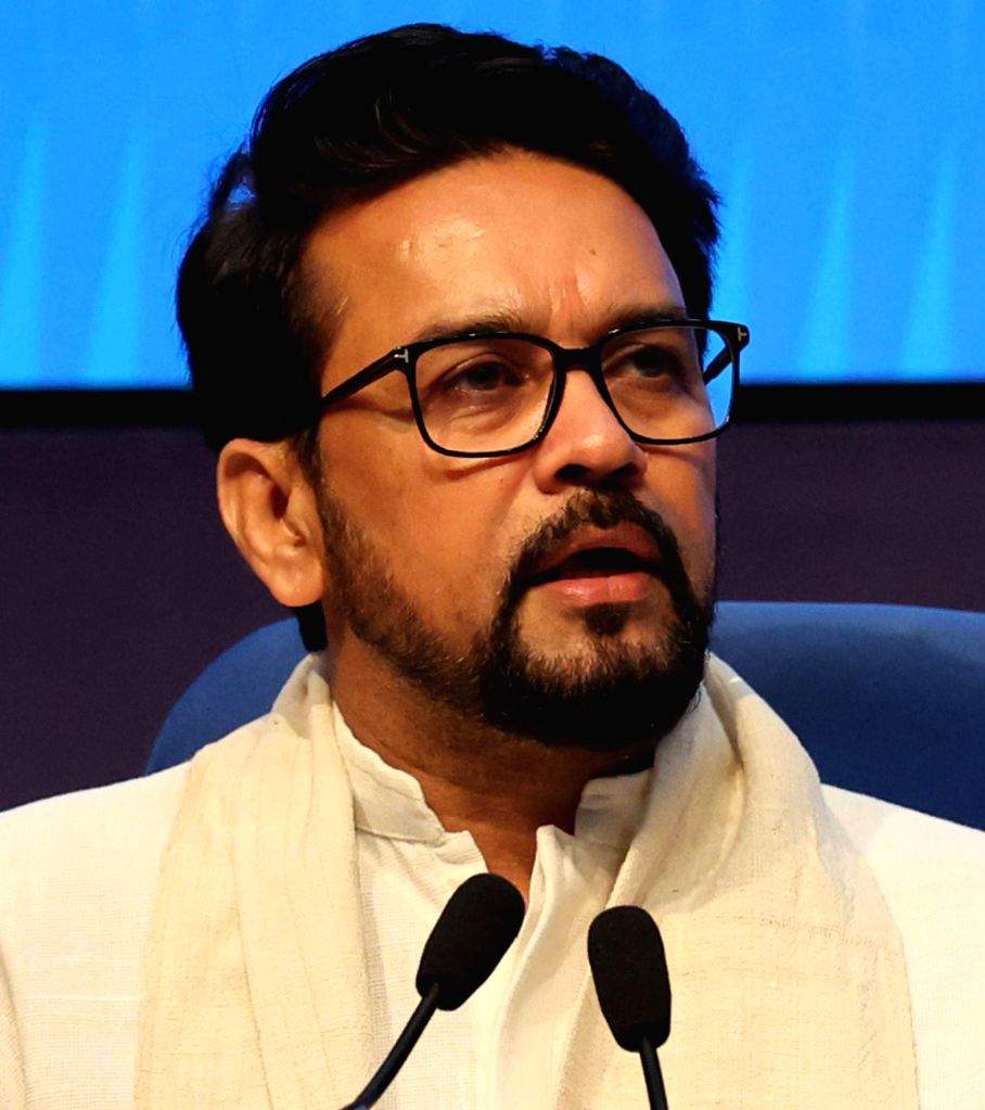 New Delhi : Union Minister Anurag Thakur addresses a press conference