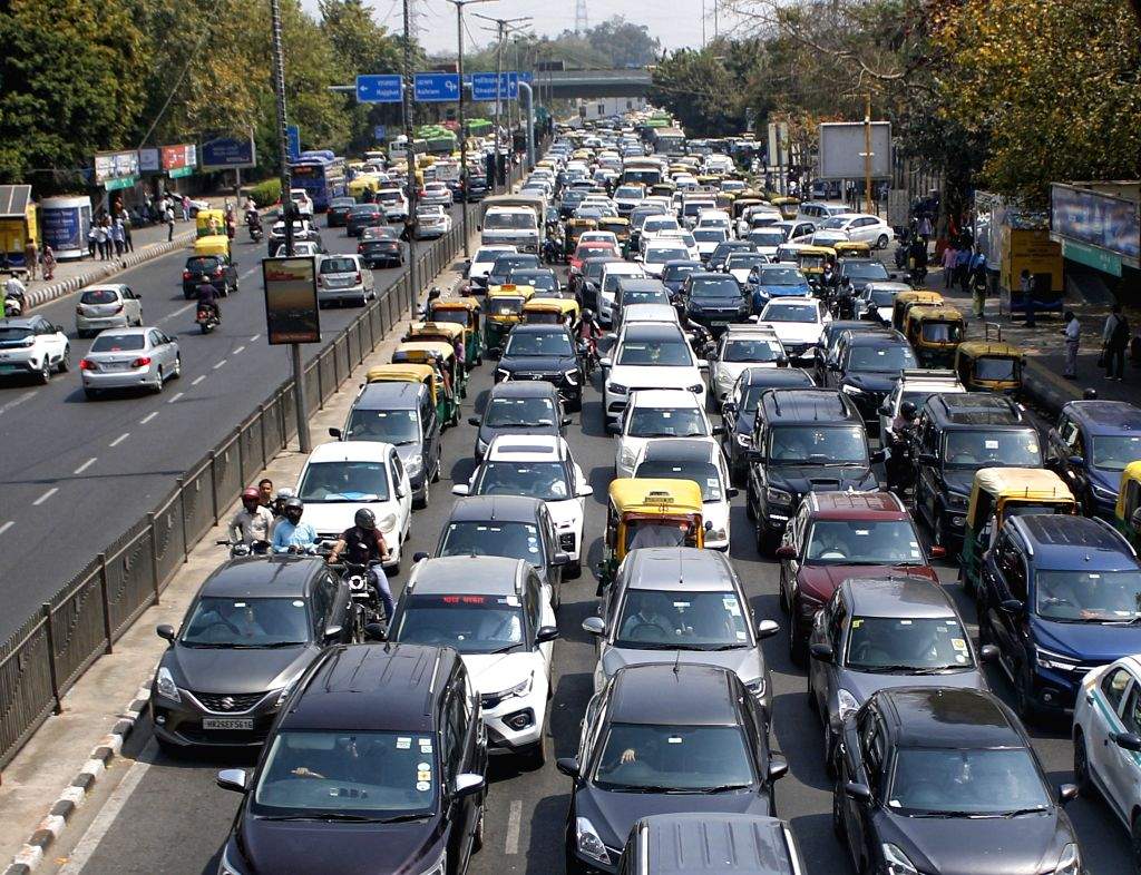 Vehicles stuck in a traffic jam at the ITO bridge due to a diversion