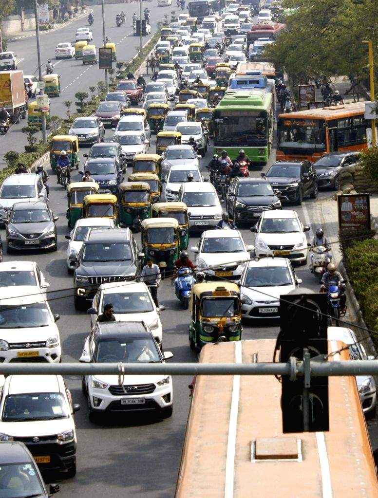 New Delhi : Vehicles stuck in a traffic jam near ITO