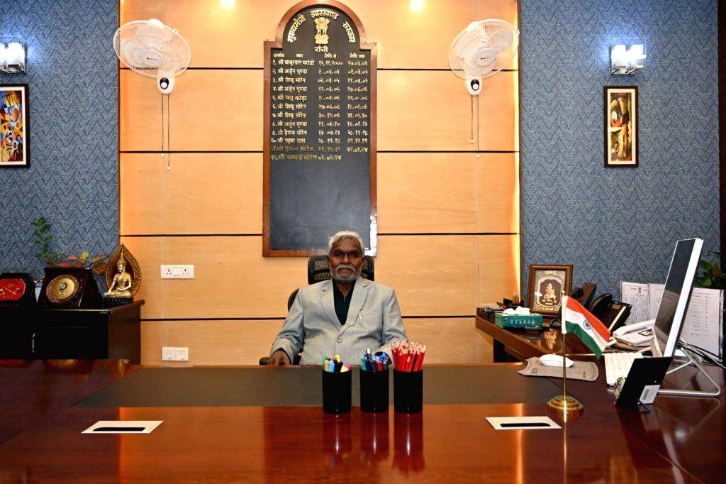 Newly sworn-in Jharkhand Chief Minister Champai Soren after the oath ...