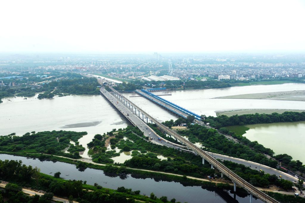 Noida : An aerial view of Noida reveals decreased water levels of the ...