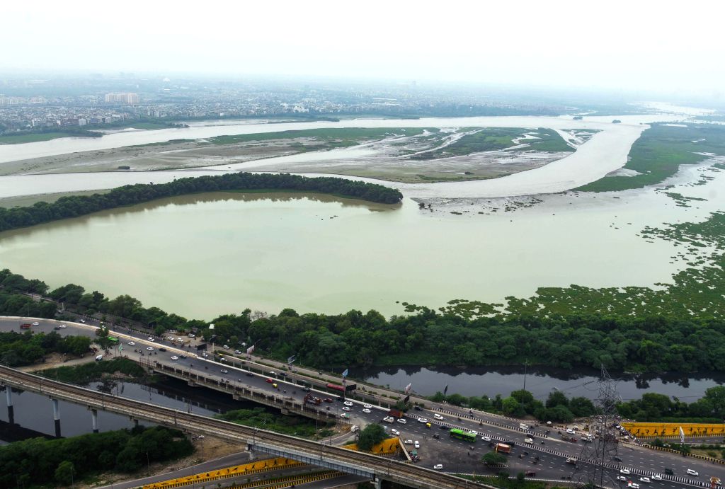 Noida : An aerial view of Noida reveals decreased water levels of the ...