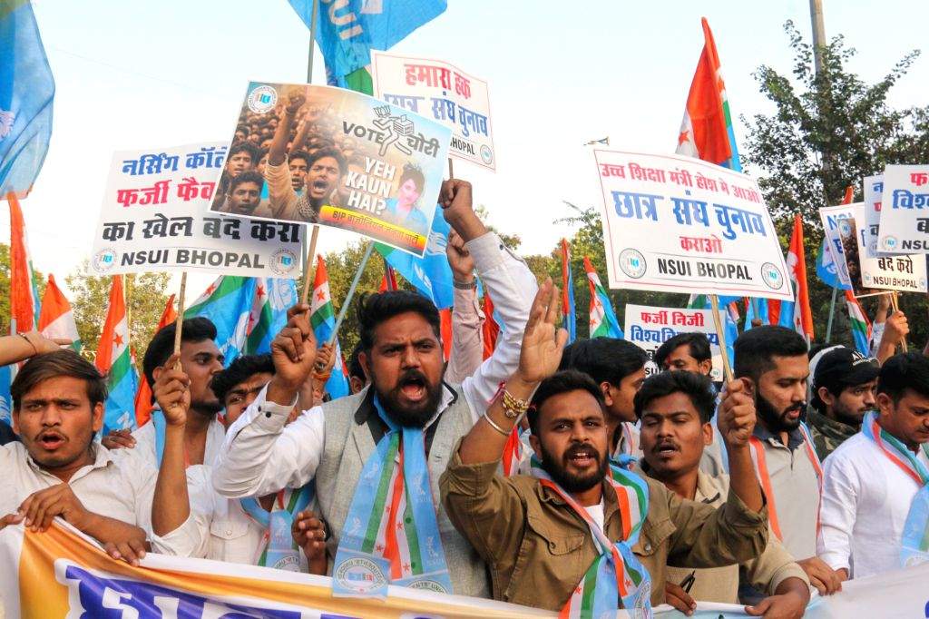 NSUI protests demanding restoration of student union elections