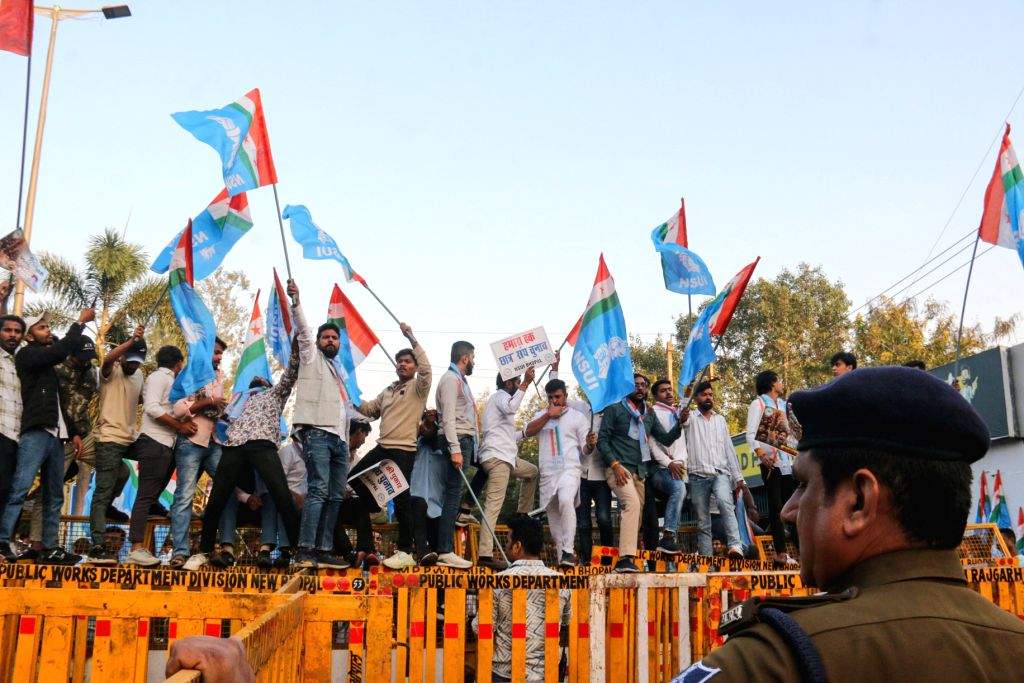 NSUI protests demanding restoration of student union elections