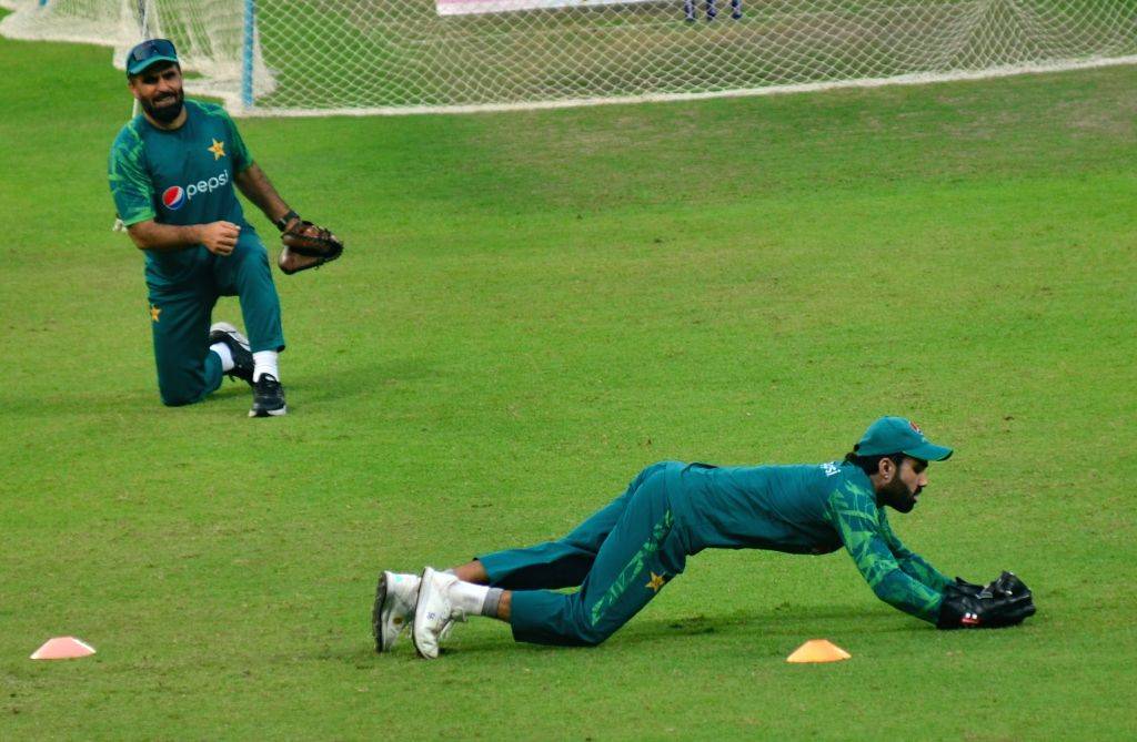 Pakistan cricket players during a practice session ahead of their ICC ...