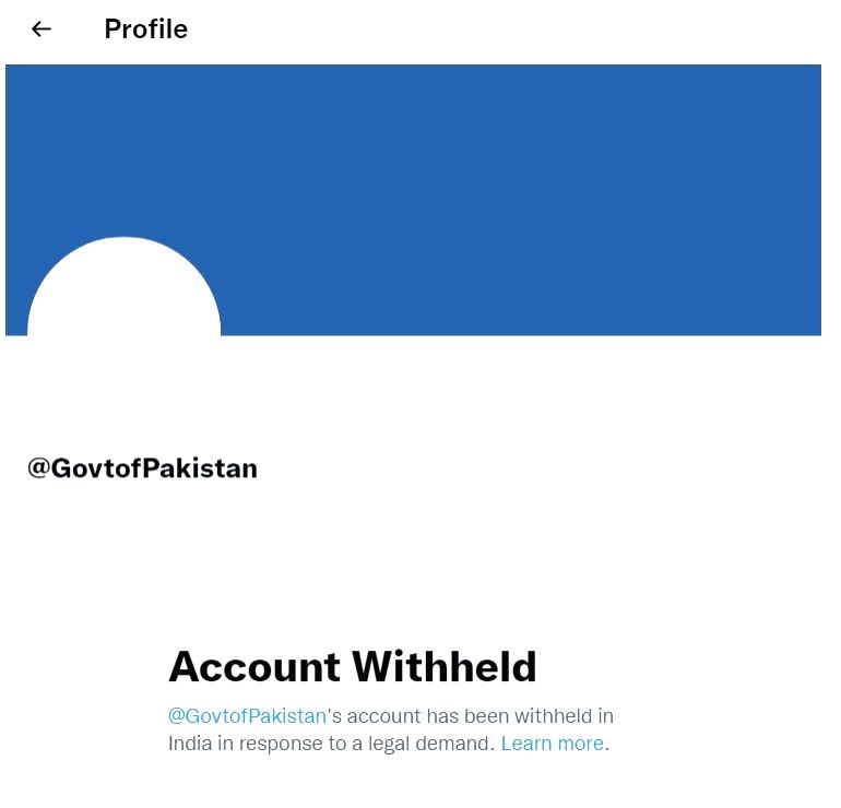 Pakistan govt's Twitter account withheld in India
