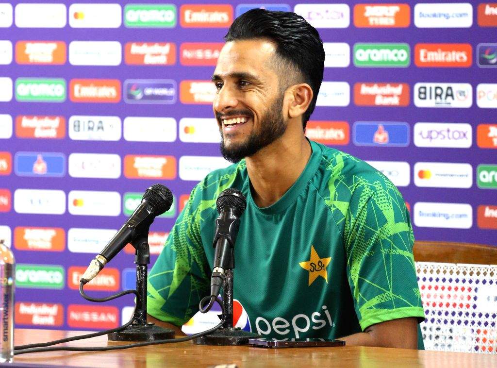 Pakistan's Hassan Ali addresses a press conference ahead of ICC Cricket ...