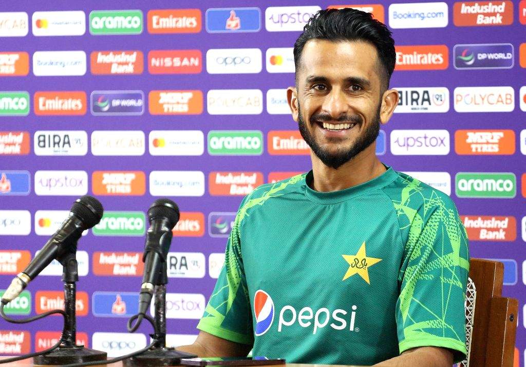 Pakistan's Hassan Ali addresses a press conference ahead of ICC Cricket ...