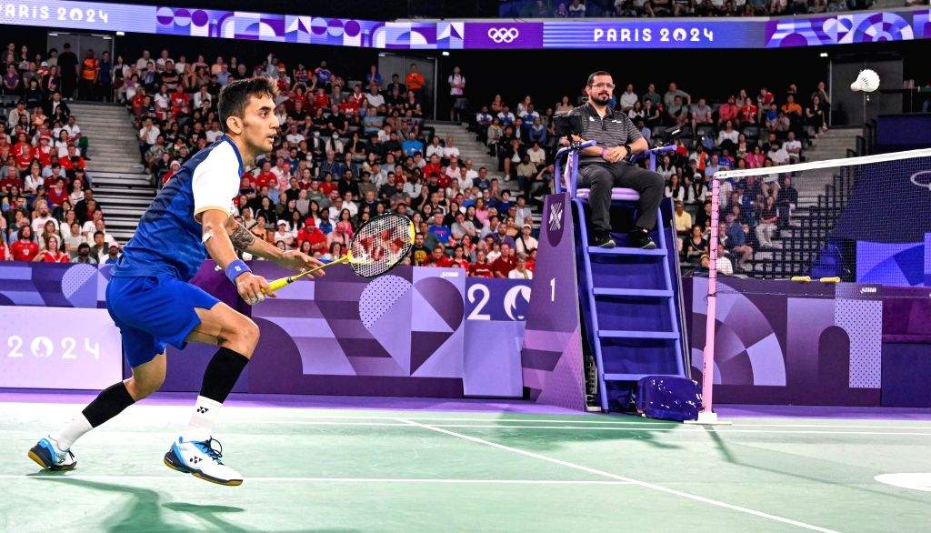 Paris : India's Lakshya Sen during the men's singles badminton ...
