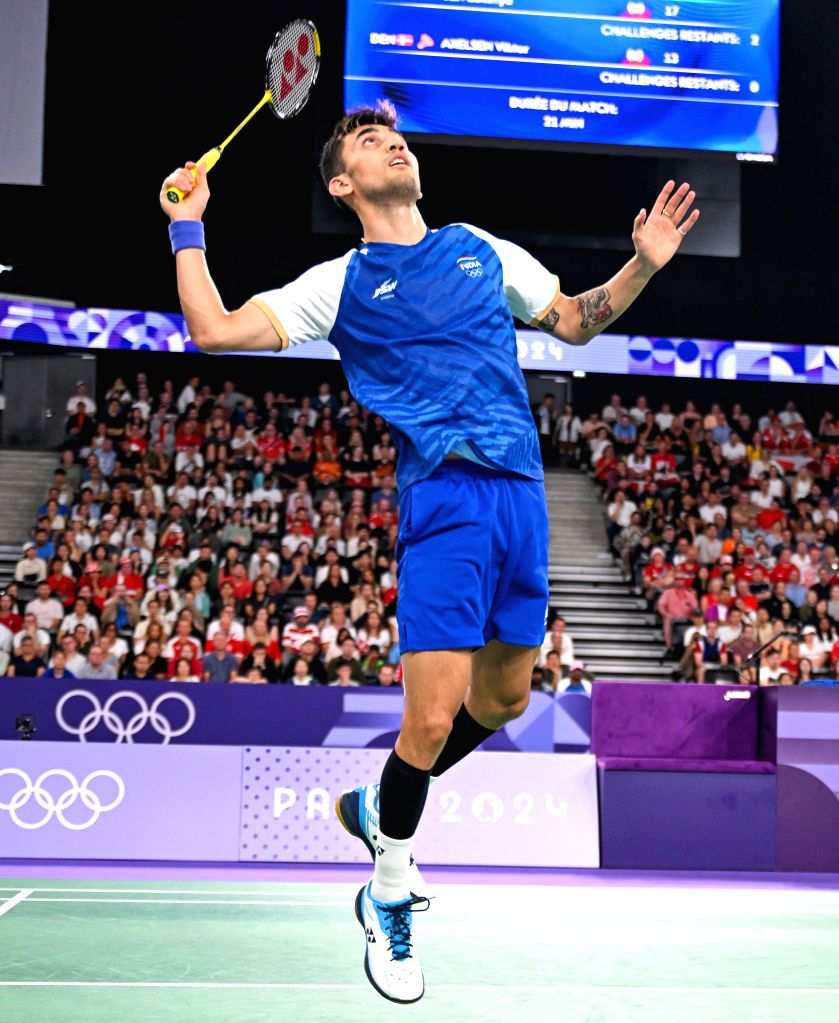 Paris : India's Lakshya Sen during the men's singles badminton ...