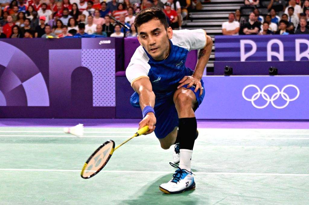 Paris : India's Lakshya Sen in action during the men's singles ...