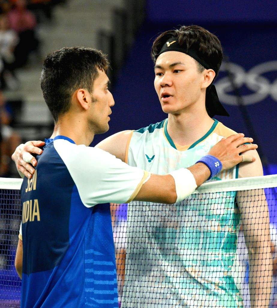 Paris : India's Lakshya Sen in action during the men's singles ...