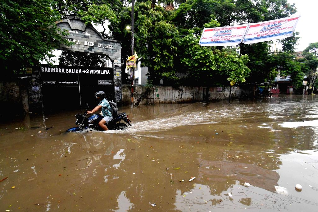 Patna : Waterlogged road after heavy rainfall