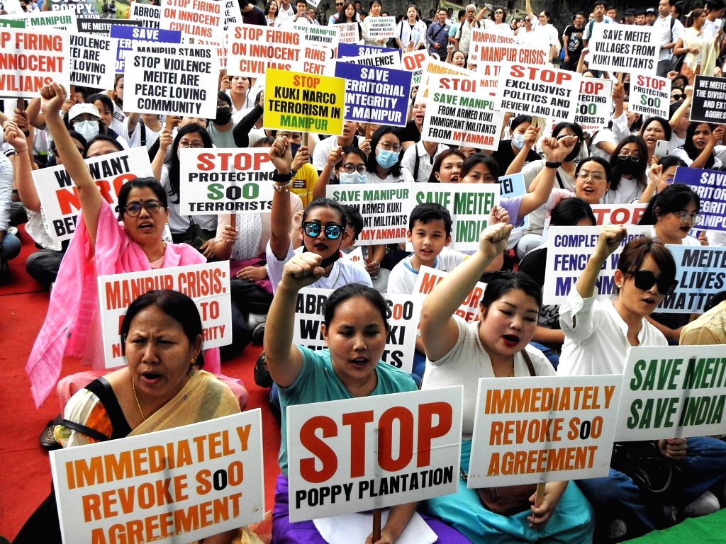 New Delhi : People from Meitei Community stage a protest against the ...