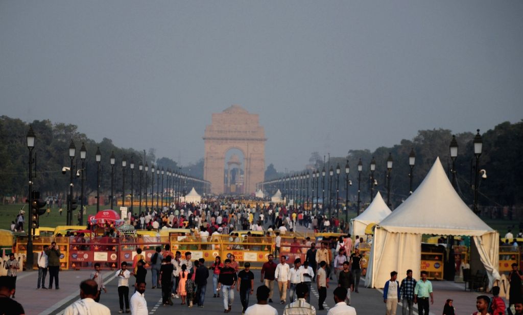 People visit India Gate a day after Diwali festival