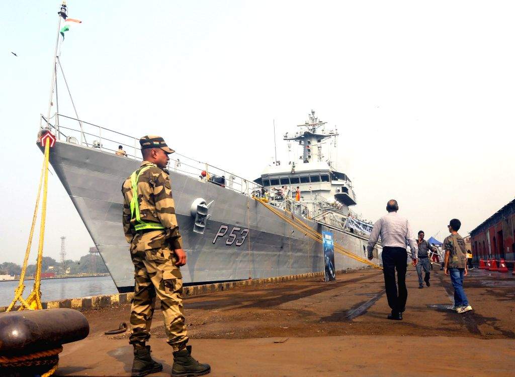 People visit INS Savitri during Navy Day celebrations at Kidderpore Dock