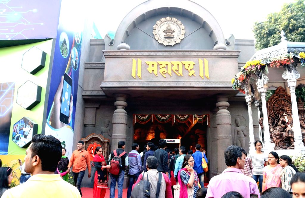 People visit stalls at the India International Trade Fair