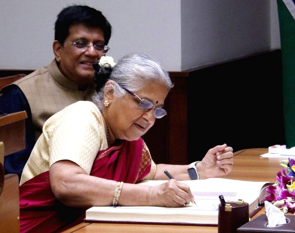 Philanthropist and author Sudha Murty takes oath as Rajya Sabha MP, at ...