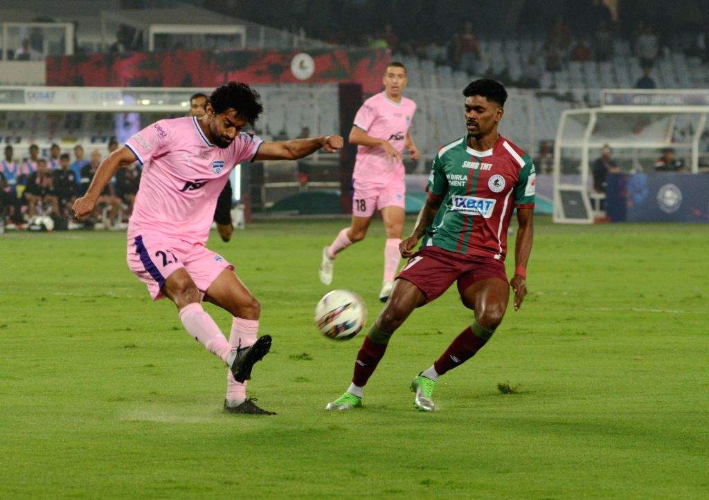 Players battle it out during ISL match