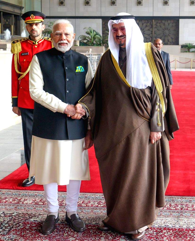 PM Narendra Modi accorded a ceremonial guard of honour at the Bayan Palace