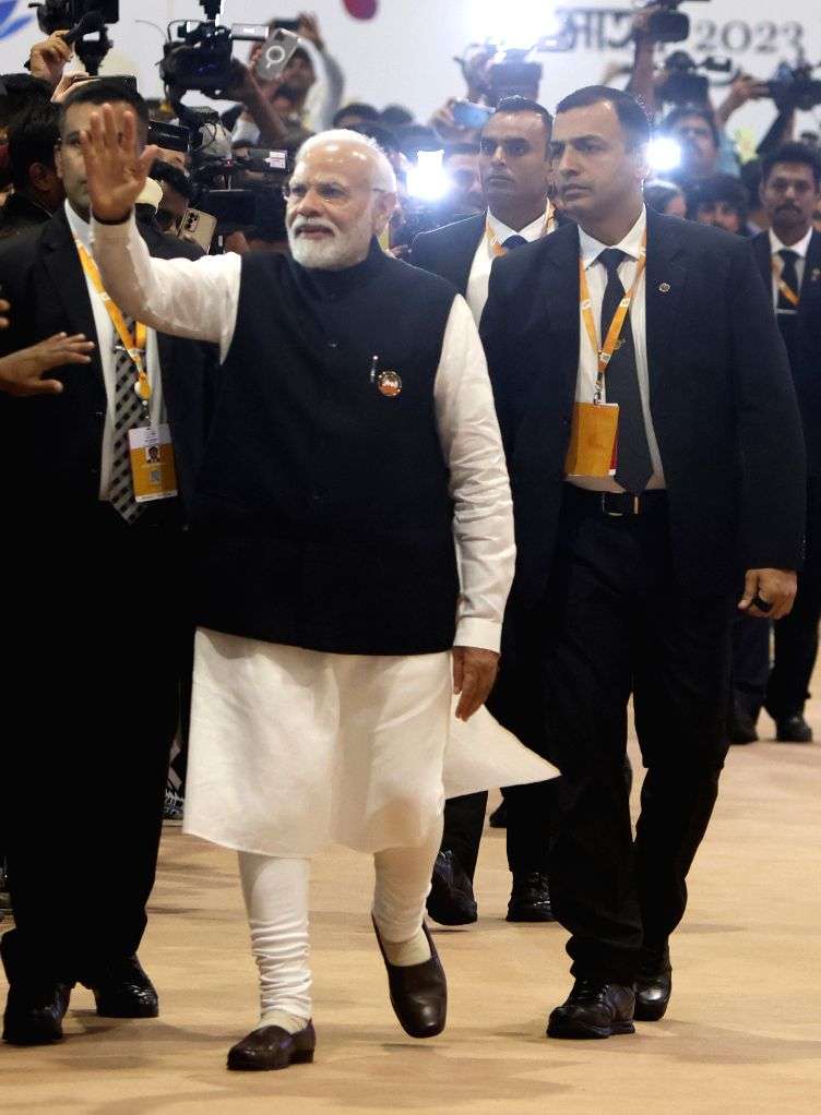 PM Narendra Modi arrives at the International Media Centre at the G20 ...