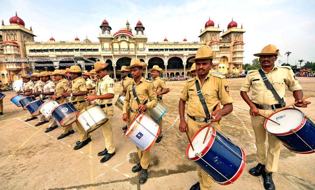 Police Band performs in front of Mysuru Palace