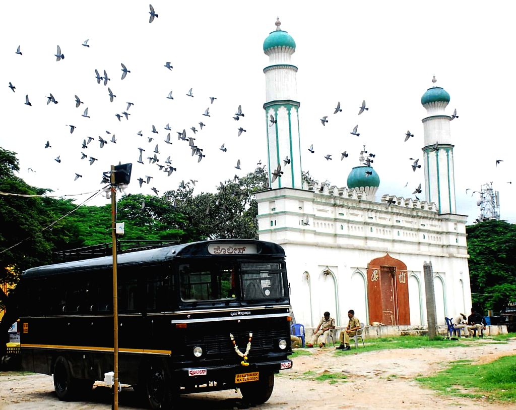 :Bengaluru:Police personnel deployed at Chamrajpet Eidgah Maidan.