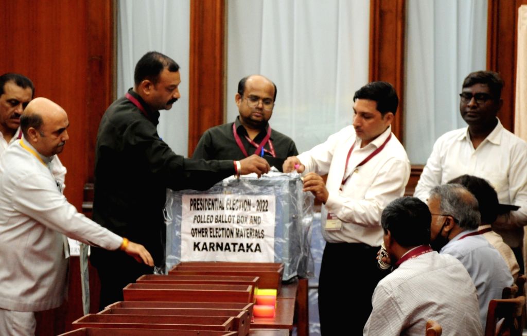 Polling officials during counting of votes for Presidential election