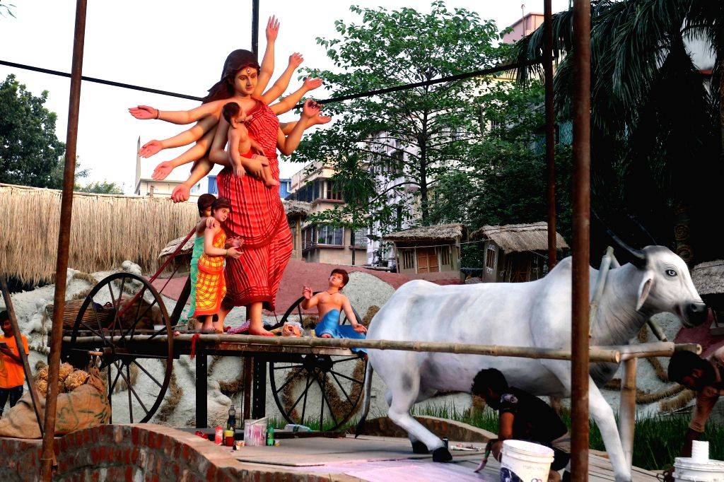 Preparation underway at Bidhan Sangha, Ultadanga Puja Pandal ahead of ...