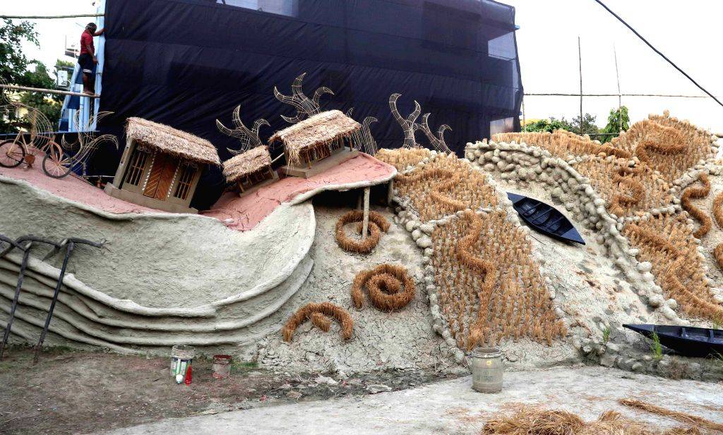 Preparation underway at Bidhan Sangha, Ultadanga Puja Pandal ahead of ...