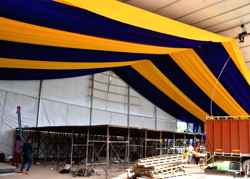 Preparations underway at the Ramlila Maidan for AAP's 'Maha-Rally