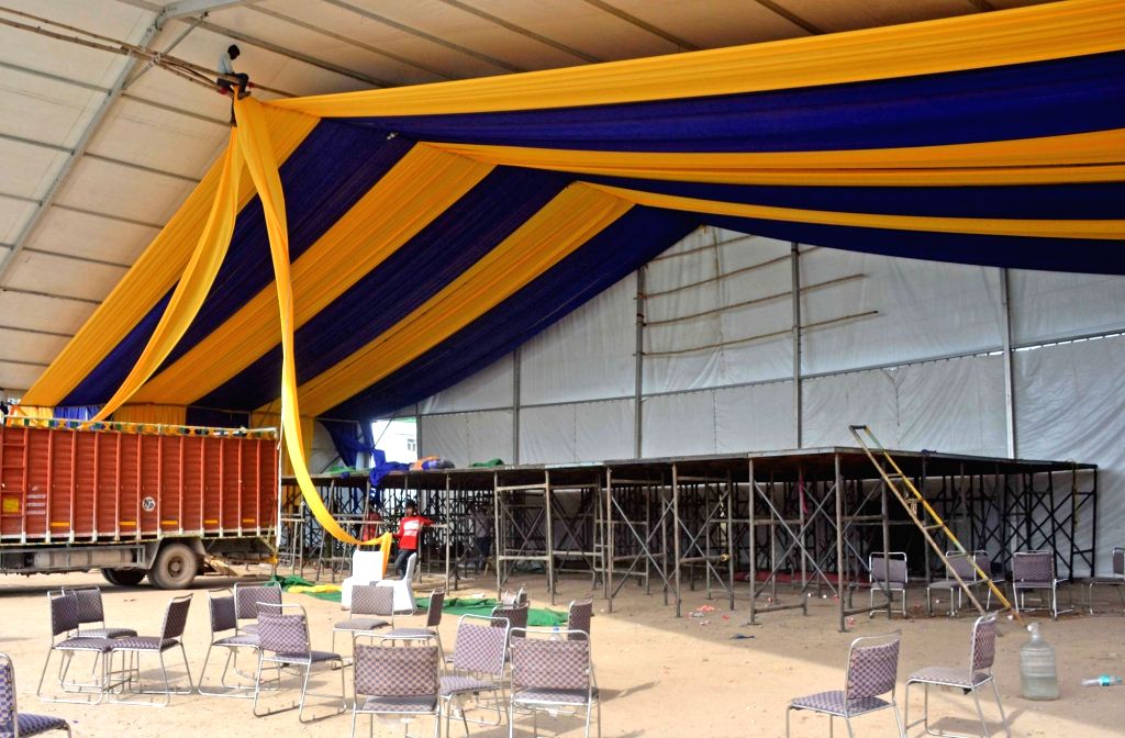 Preparations underway at the Ramlila Maidan for AAP's 'Maha-Rally