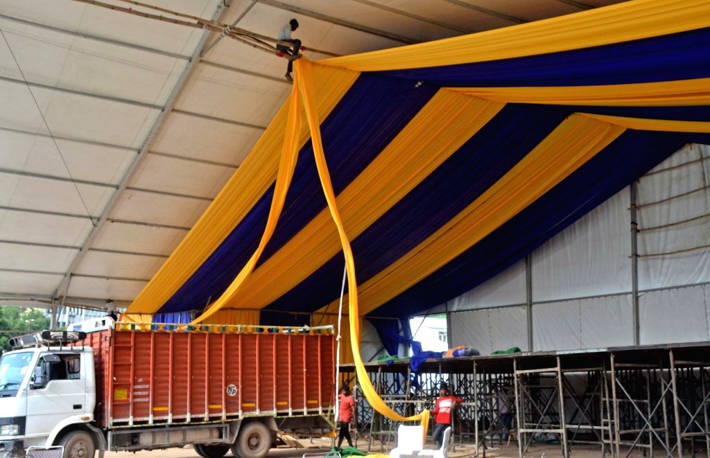 Preparations underway at the Ramlila Maidan for AAP's 'Maha-Rally