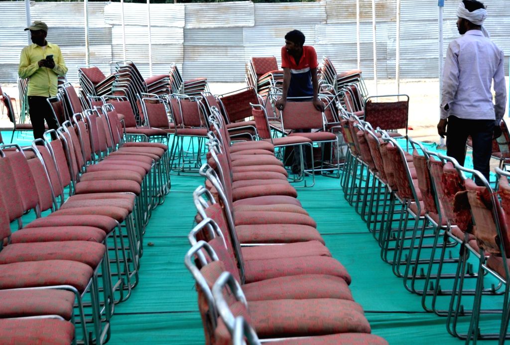 Preparations underway at the Ramlila Maidan for AAP's 'Maha-Rally