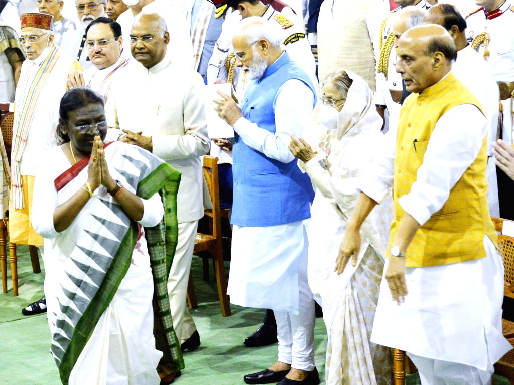 President-elect Droupadi Murmu arrives to take oath as the 15th President