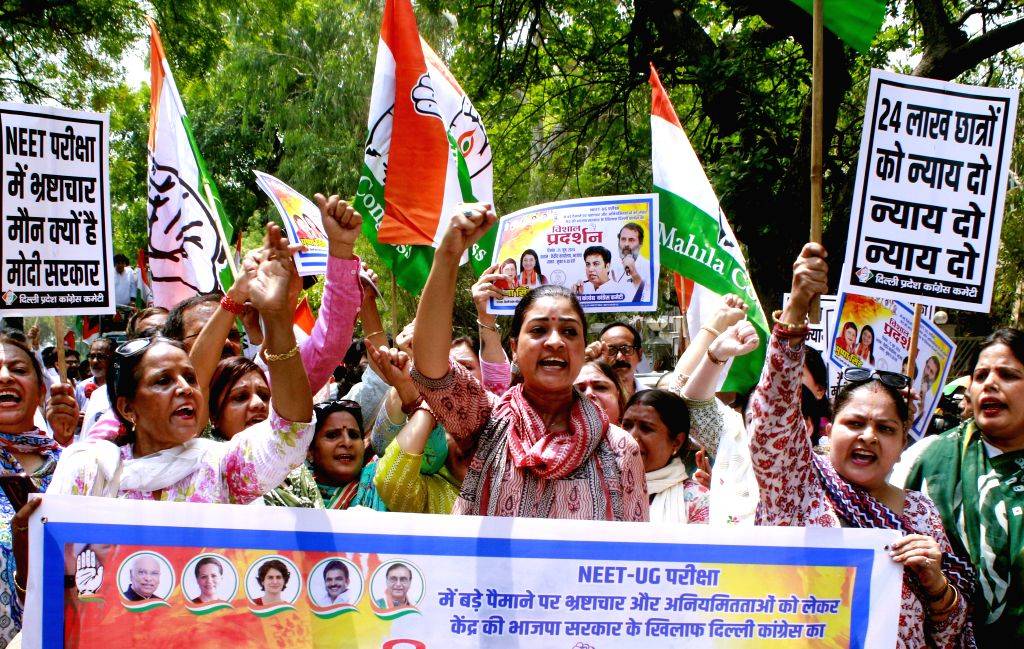 President of All India Mahila Congress Alka Lamba with party workers ...